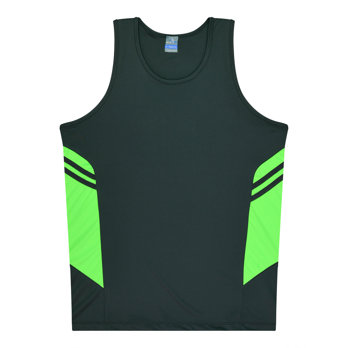 TASMAN KIDS SINGLETS - SLATE/NEON GREEN — Fourseasons Textiles