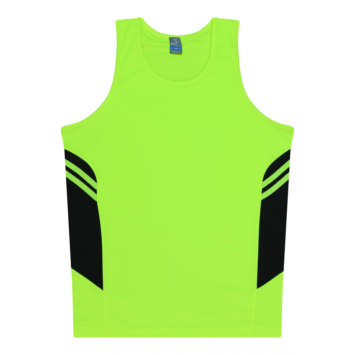 TASMAN KIDS SINGLETS - NEON YELLOW/BLACK — Fourseasons Textiles